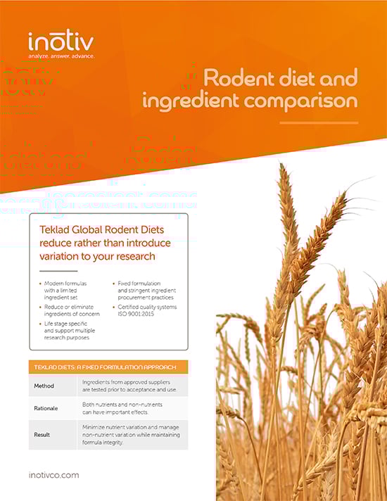 Teklad rodent diet and ingredient comparison
